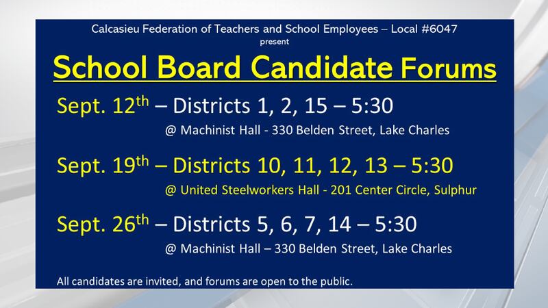 Calcasieu School Board candidate forums announced Calcasieu School Board candidate forums announced
