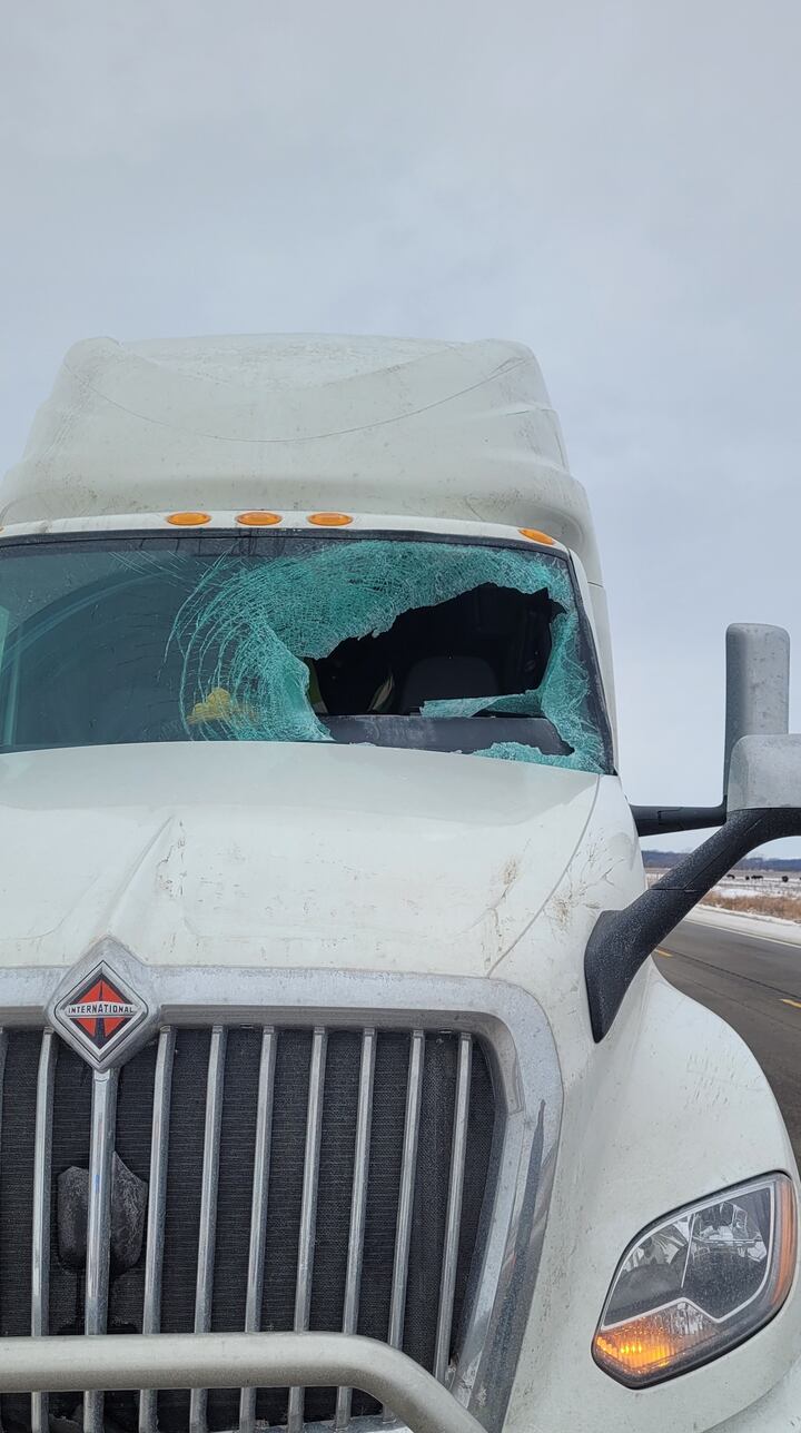 Flying Ice Chunk Smashes Through Drivers Windshield On Highway